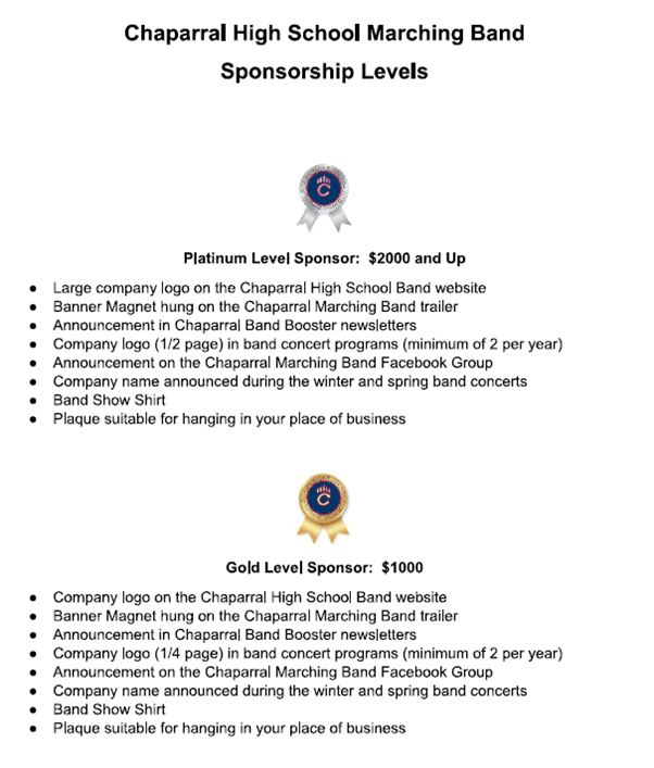 Sponsors – Chaparral High School Wolverine Band